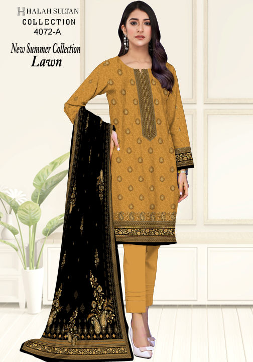 Halah Sultan Summer Collection Lawn Unstitched 3 Piece Suit DN# 4072 A ...
