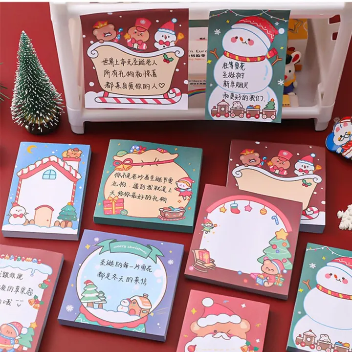 Cartoon Cute Notepad Paper Posts Stationery Santa Self-Adhesive Writing ...