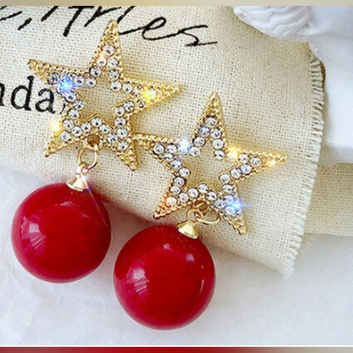 High Quality Big Pearl Star Shinny Crystal Classy Trendy Earring | Daraz.pk