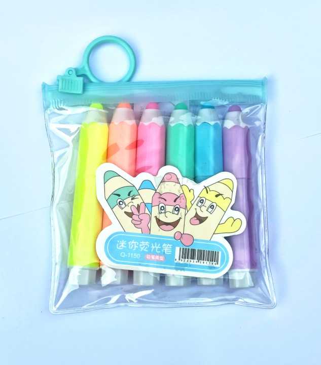 pencil shaped Fancy high mini cute highlighters set of 6pc different ...