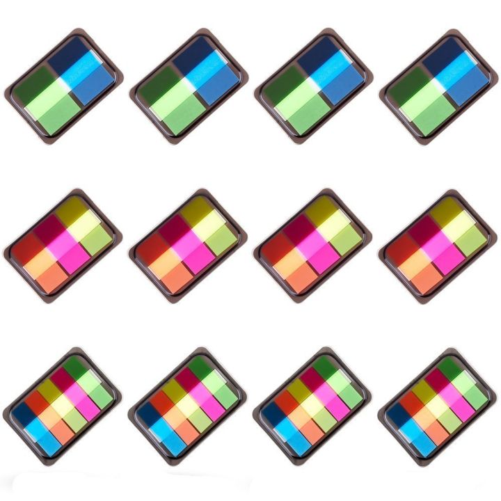 12 Sets Pop-up Index Tabs Flags Neon Page Markers Sticky Notes with Box ...