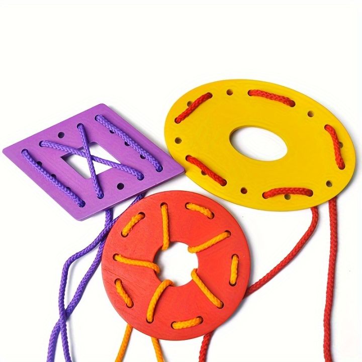 Wooden Threading Toy Set, Geometric Shape Colorful Lacing Boards ...