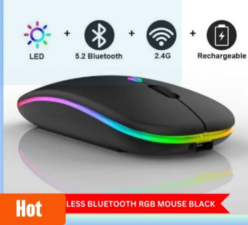 RGB Wireless Mouse - Slim & Silent 7 Colour LED Lights - Dual Mode 2.4G ...