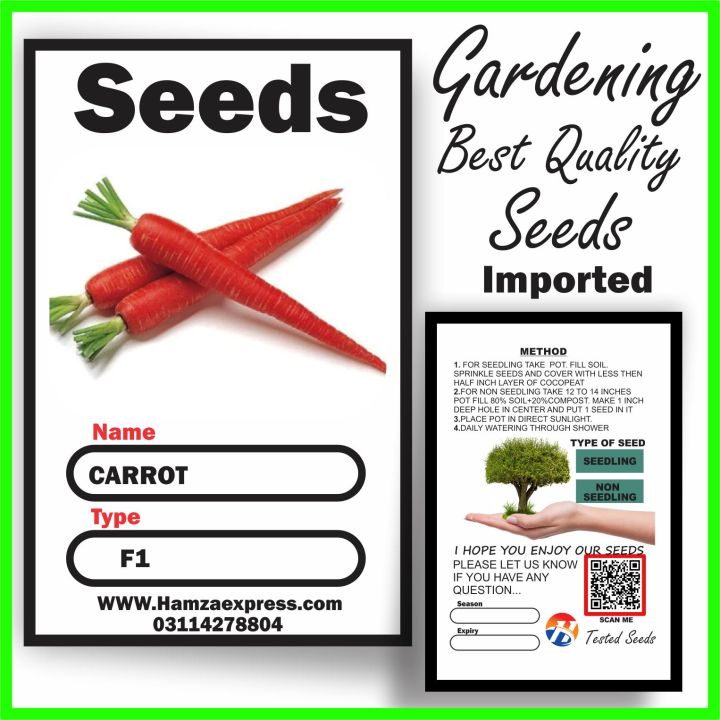 Carrot Red Seeds Vegetable Seeds Gajar Seeds For Gardening F1 BY HAMZA ...