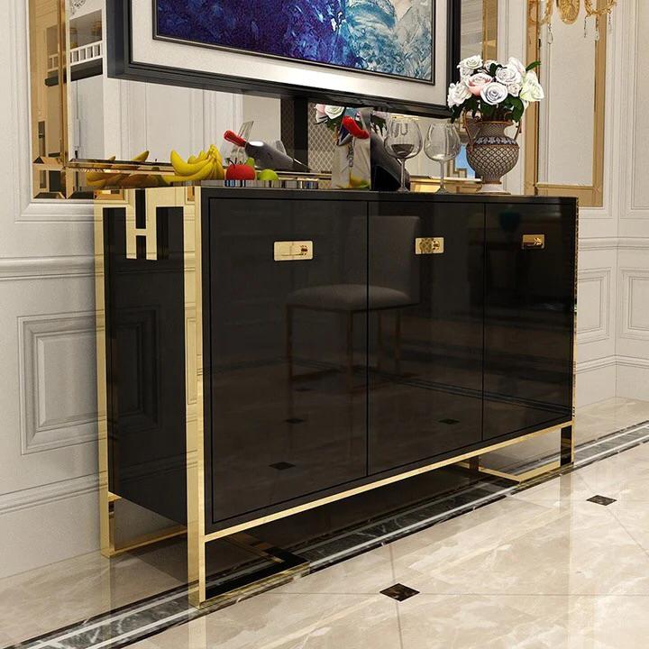 L Shape Sideboard - Stylish Chester in Luxury Black Antique Wood Style ...