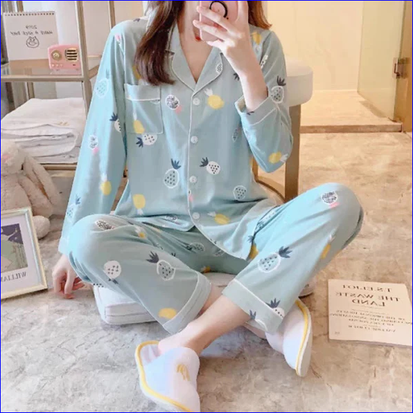 Cherry Blossom Warm Full Sleeve Night Dress (Blue) | Daraz.pk