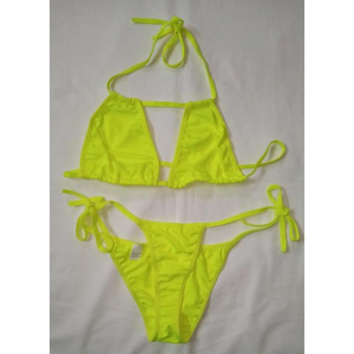 (Sandy's) Sexy Bikini Strap Halter Swimwear Woman Swimsuit Solid Push ...