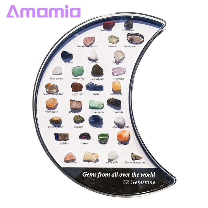 Natural Stones Case 32-piece Assorted Faux Gemstone Kit Moon Shape ...