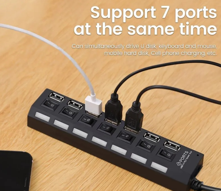 7 in 1 USB 2.0 Hub Multi USB Splitter Ports Hub Use Power Adapter ...