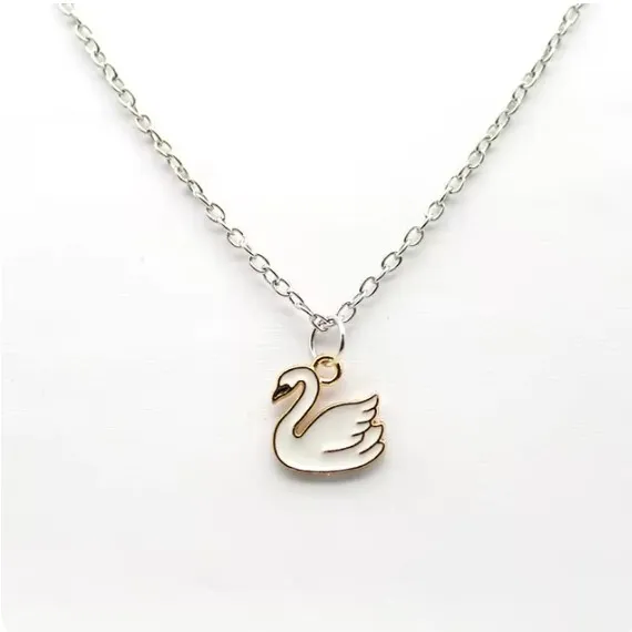 "Elegant swan pendant necklace with silver chain" "Enamel swan necklace ...