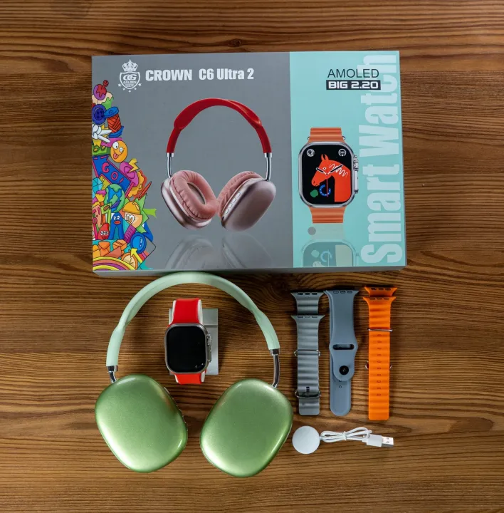 CROWN C6 Ultra 2 Smart Watch with Headphones | 2.20" AMOLED Display, BT ...