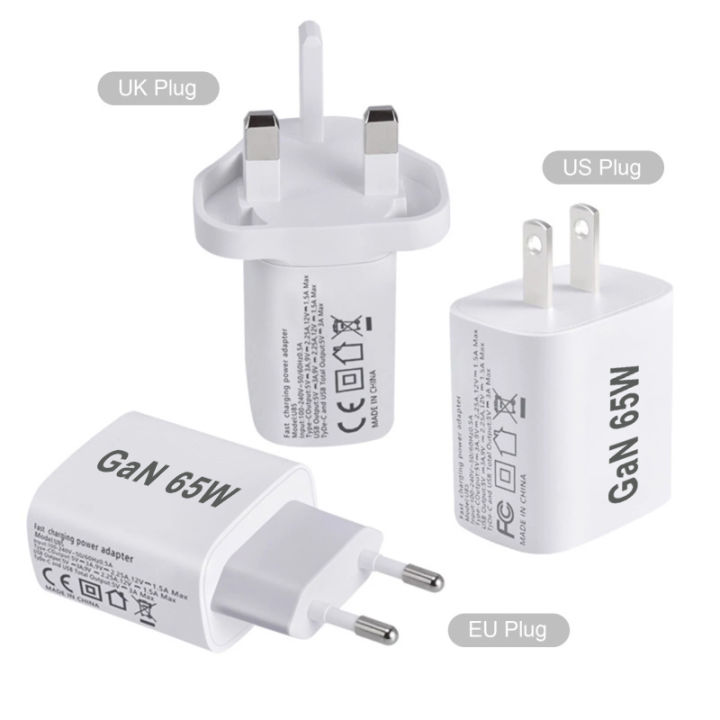 2024 TYPE-C Fast Charger 65W GaN Wall Plug QC3.0 PD Phone Charger Dual ...