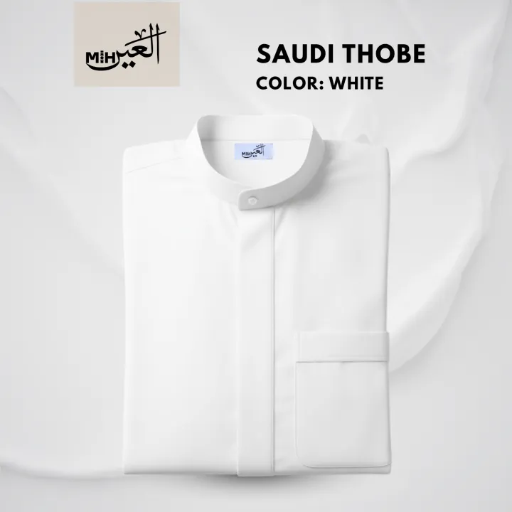 White Saudi Thobe Suit for Men's - High Quality Muslim Arabic Thobe ...