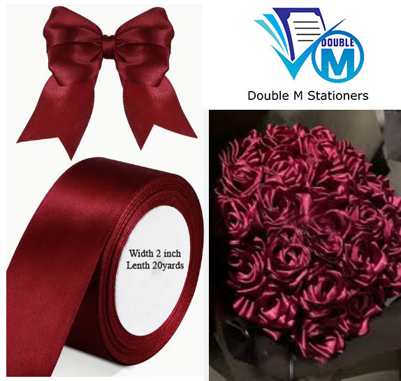 1½ - 2 Inch Wide Satin Ribbon – 20 Yards – Maroon Color | High-Quality ...