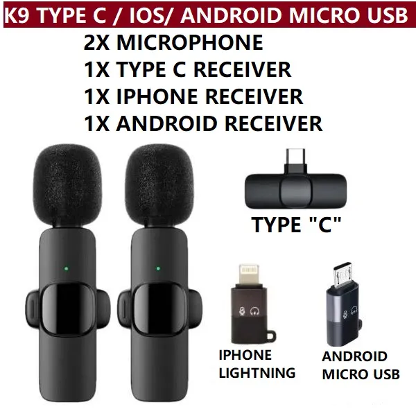 Wireless Mic K8/K9 for Type C/IOS/Android Micro USB Single Mic Double Mic Live Broadcast Mic ...
