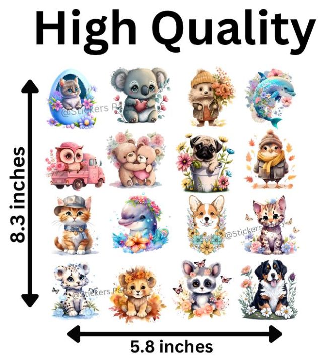 Animal Sticker Sheet Uncut A5 Size (8.3x5.8 inches) for Journal ...