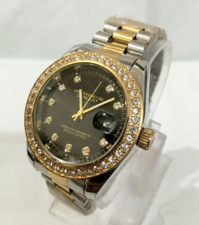 Luxury Stone Watch For Men Twotone Golden | Daraz.pk