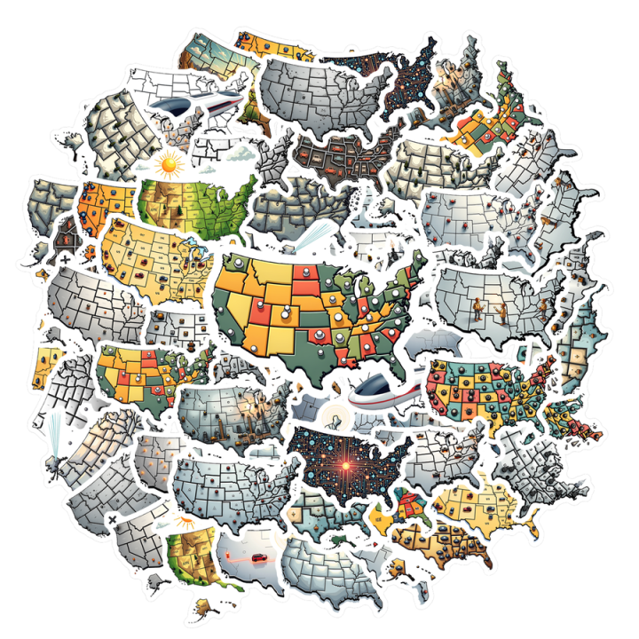 Informative Geography Stickers illustrative USA Decals colorful ...