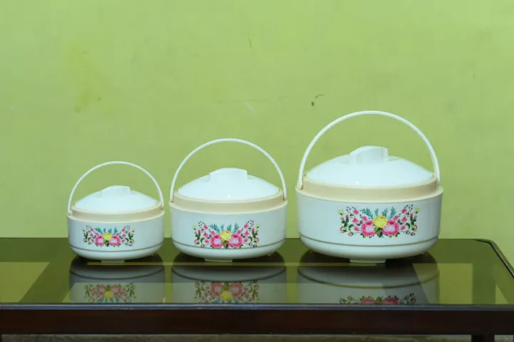 Peacock Diamond Extra Large Hot Pot 3 Pieces Set Insulated Food Warmer or Cooler White Hot Pot ...