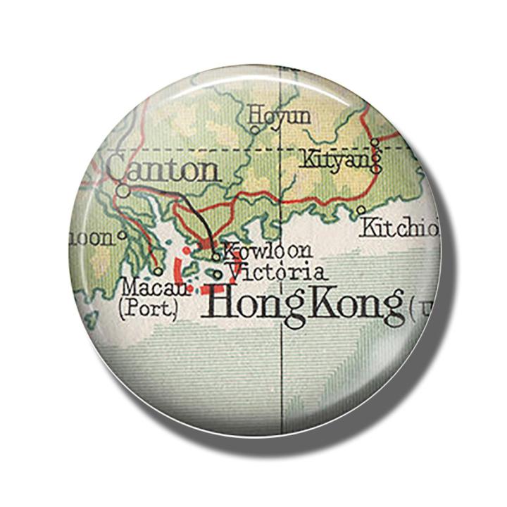 Hong Kong Map 30 MM Fridge Magnet Kowloon Victoria Harbour Map Glass ...