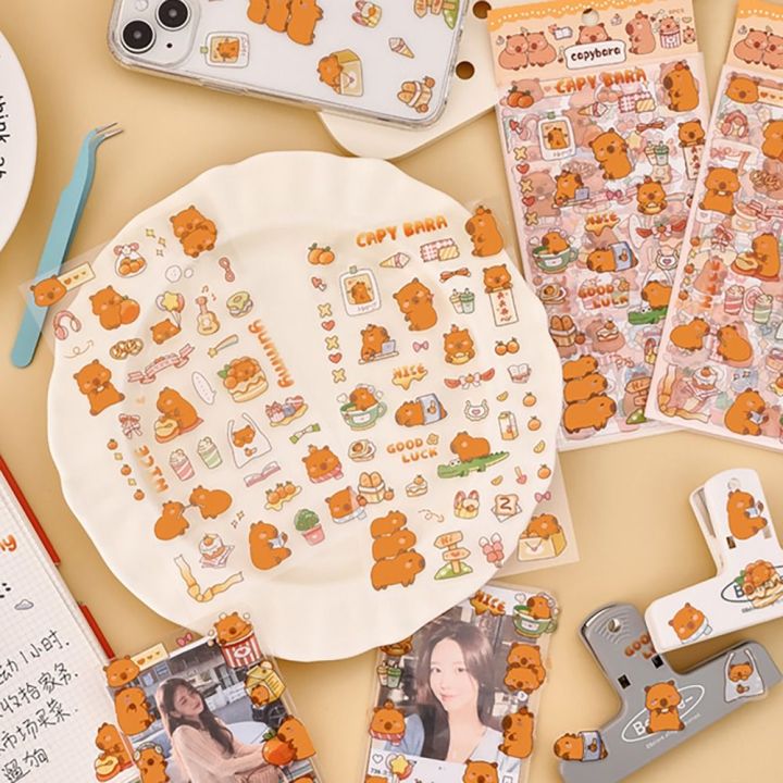 6PCS Kawaii CAPYBARA Cartoon Stickers Waterproof Self-adhesive Diary ...