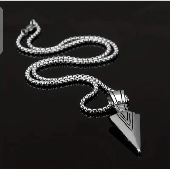 Silver Arrow Pendant Necklace stainless steel long chain trendy locket ...