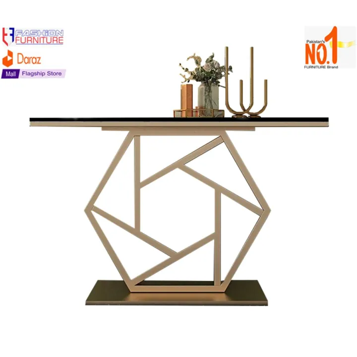 Gold Luxury Console Table Laminated Top with Metal Frame Entryway Table ...