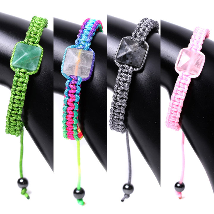 Healing Crystal Lapis Lazuli Amethyst Pyramid Braided Bracelet Green ...