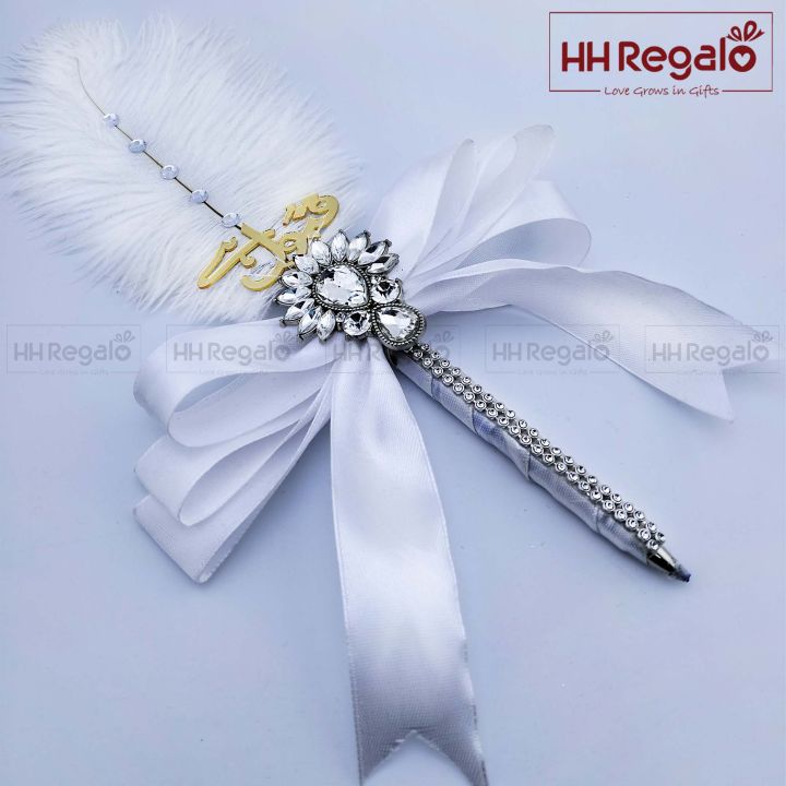 Nikah Pen with White Ostrich Feather Customize for Wedding Accessories ...