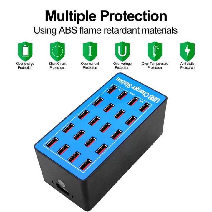 20-Port 100W Multiple USB Charging Station – High-Speed Desktop ...