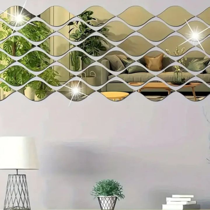 Acrylic Mirror Wall Stickers Vintage Oval Leaf Water Drops Design 28 ...