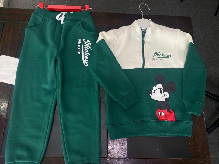 Kids "Mickey Mouse" Fleece Tracksuit (2-10 Years) - Green & White Half ...