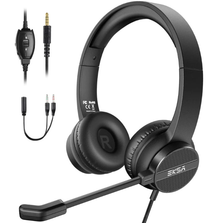 EKSA H12 3.5mm Stereo Wired Headset With Microphone For Call Center And ...