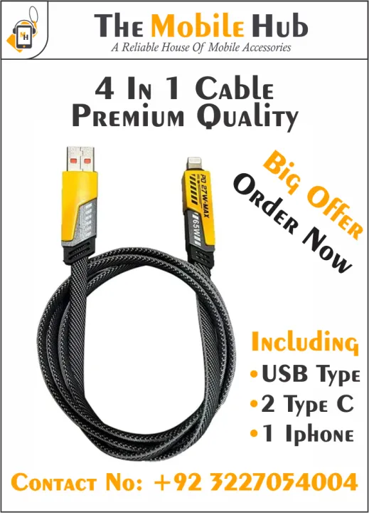 4 in 1 Fast Charging Cable – USB to Dual Type C and iPhone Lightning ...