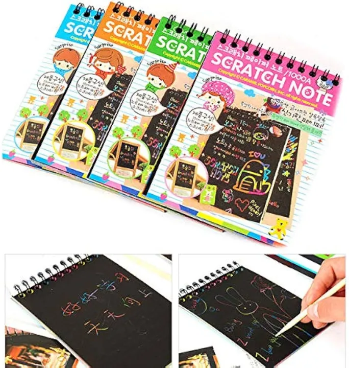 Colorful Scratch Note Pad Rainbow With Wooden Stick For Kids - A3, A4 ...