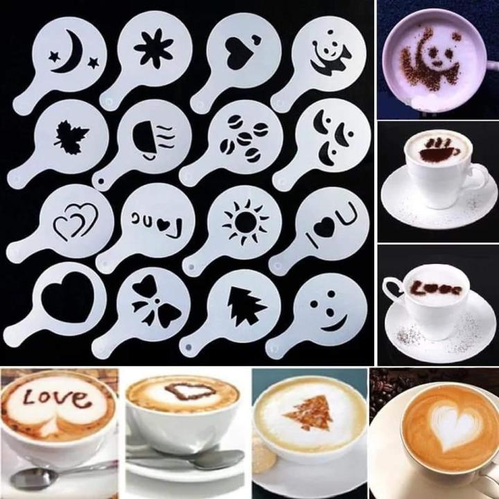 16Pcs/set Coffee Shape Maker Cappuccino Coffee Barista Stencils Mould ...
