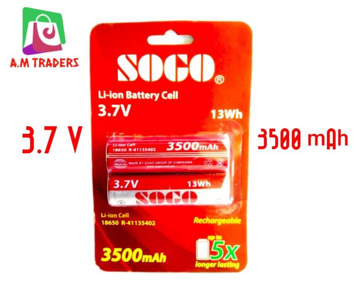 SOGO Li-ion Bettery Cell 18650 -3500mAh-13Wh Rechargeble Cell LoNgEr ...