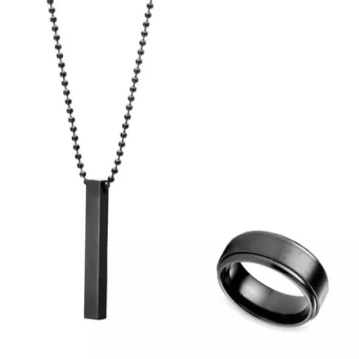 Combo Of Black Titanium Finger Ring With Cuboid Black Vertical Bar for ...