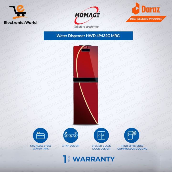 Homage Water Dispenser | HWD-49432G MRG | Glass Door- 3 Taps ...