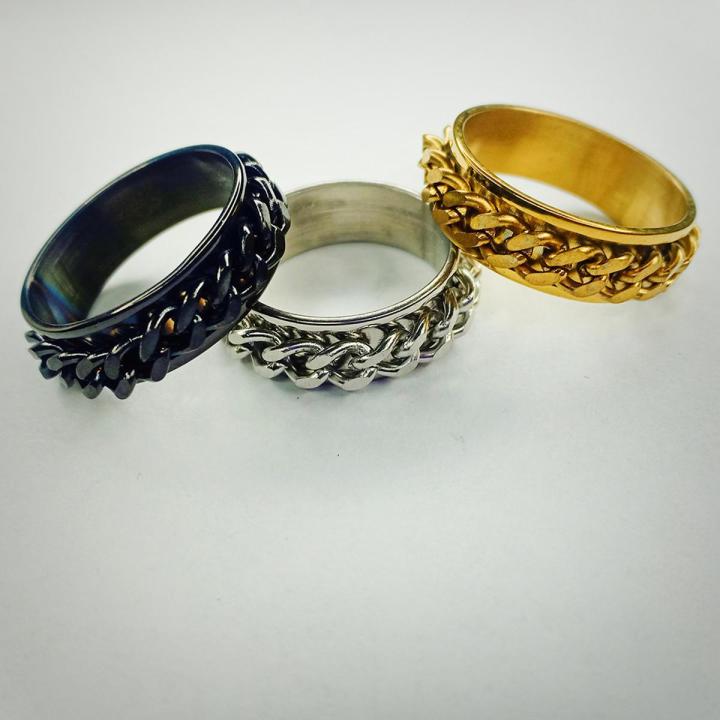 Pack of 3- Silver Black Golden Stainless Steel Spinner Chain Ring for ...