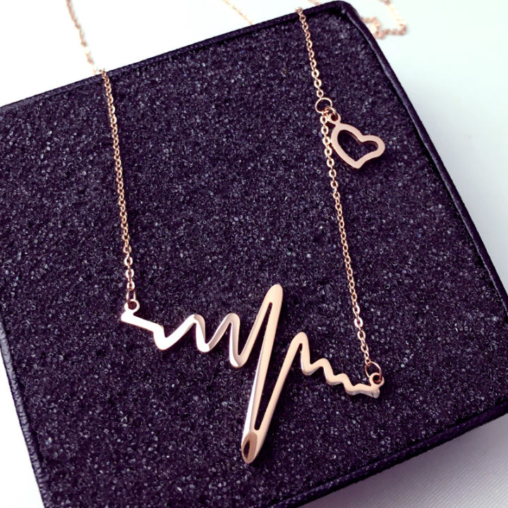 Heartbeat ECG Pendant Necklace Stylish Frequency Wave Metal Chain Gift ...
