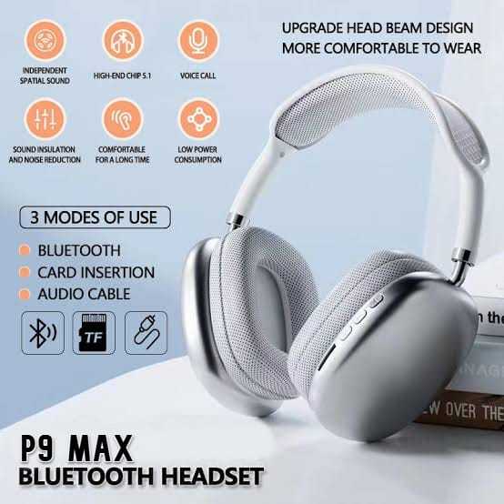 P9 Max 8 in 1 Bluetooth Wireless Headphones, Noise Cancelling, Stereo ...