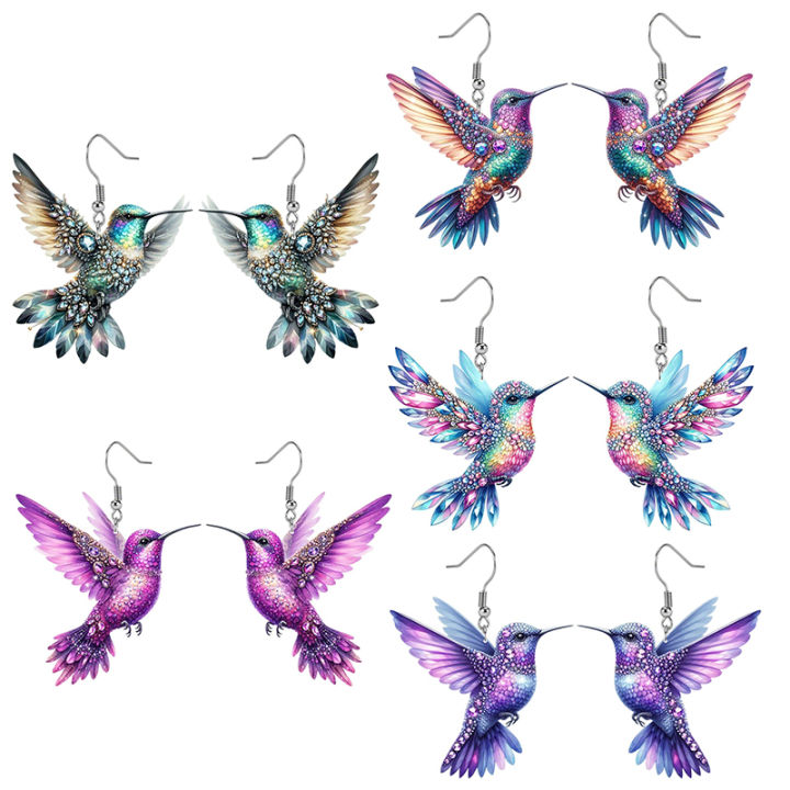 Acrylic Hummingbird Earrings 2D Bird Shape Earrings For Women Girls Ear ...