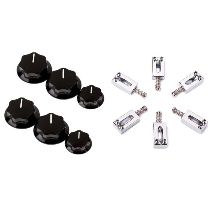 NANLIY- 6x Electric Guitar Bridge Saddles Flat Set & 6Pcs Control Knob ...