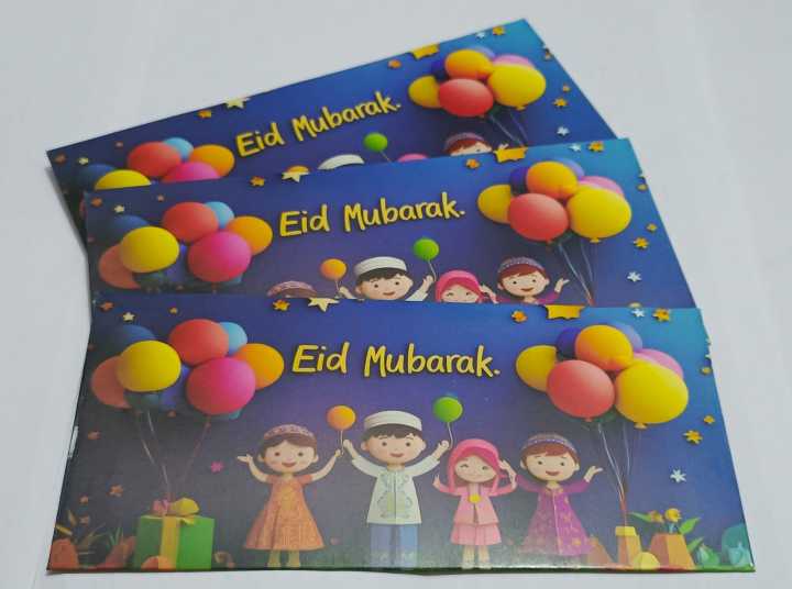 10 Pcs Eid Design Hard Card Four Color Print Envelope Eidi Card Tuck ...