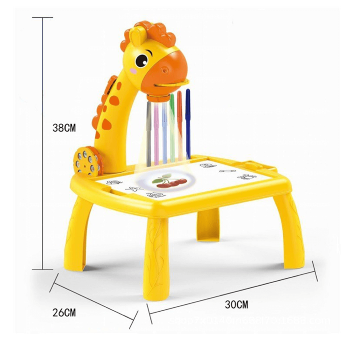 Cartoon giraffe projection lamp painting table pink yellow mixed ...