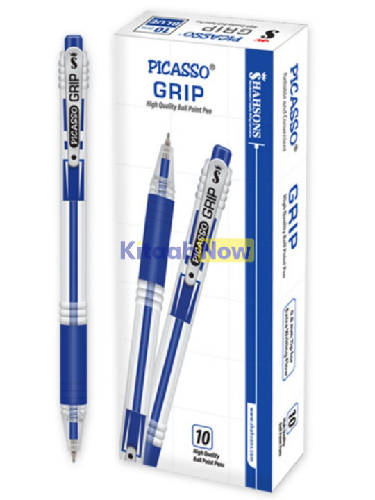 Picasso Grip Ball Point Pen - Pack of 10 Ballpoint Pens - Blue, Black ...
