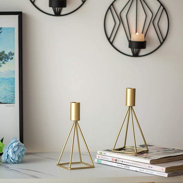 "Geometric Wire Taper Candle Holders Set - Modern Minimalist Decor ...