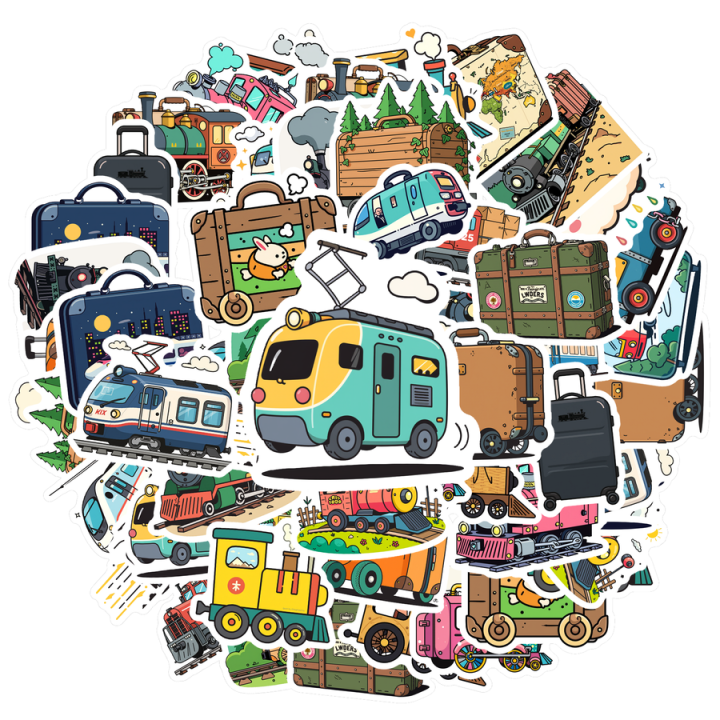 Multicolor Locomotive Stickers cartoon style Train Travel Stickers cute ...