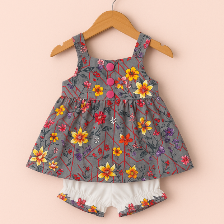 Baby Girl Frock Dress Sleeveless Cotton Set – Floral Summer Outfit with ...